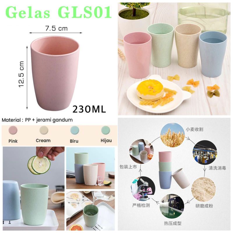 Jual GELAS GLS01 230ML CUP MINUMAN JERAMI GANDUM GLS-01 TEMPAT AIR ...