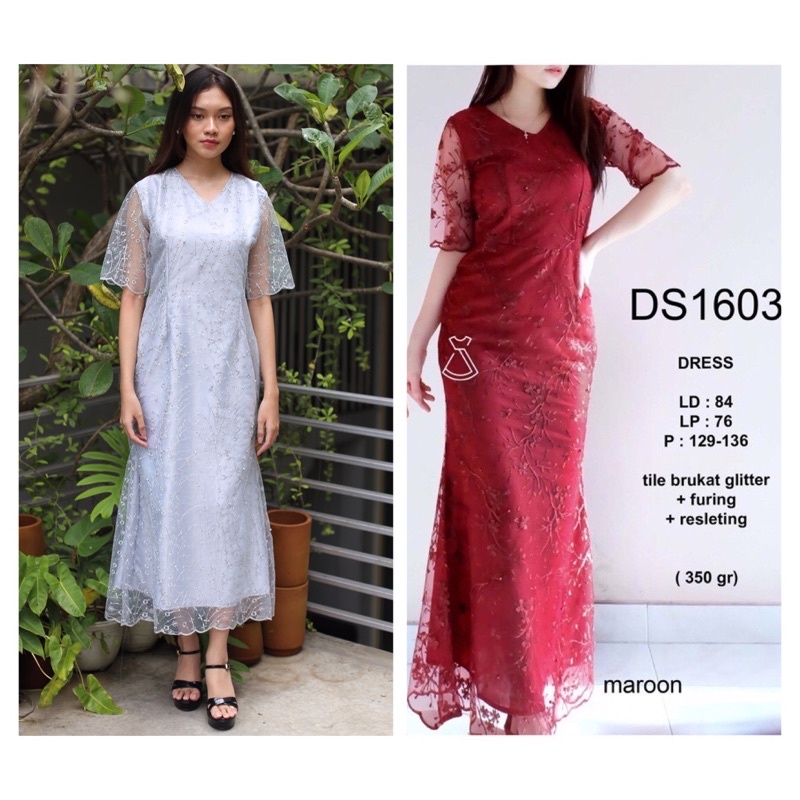 Jual DS1603 dress tulle / dress duyung tile / Maxi brukat / Maxi mermaid / Dress brukat / Dress ...