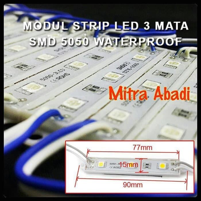 Jual Led modul dc 12v 3 mata strip LED smd 5050 biru / blue waterproof ...