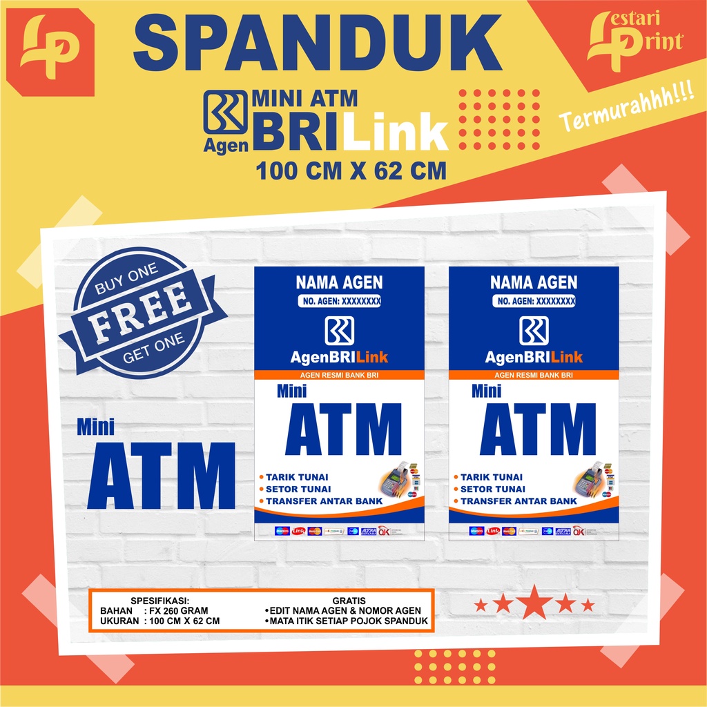 Jual SPANDUK BANNER MINI ATM BRILINK | BELI 1 GRATIS 1 | 100CM X 62CM ...