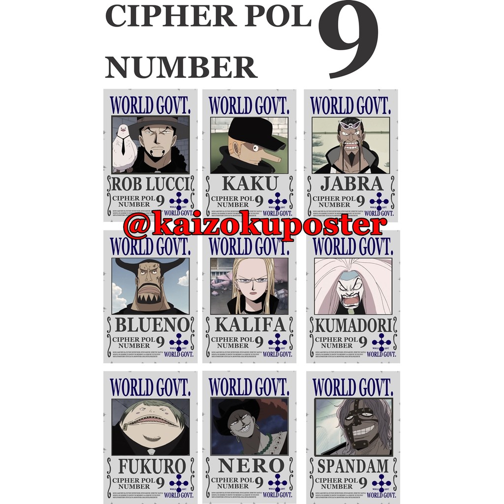Jual Poster One Piece -Bounty CIPHER POL 9 (CP9) - 1 Set isi 9- Ukuran ...