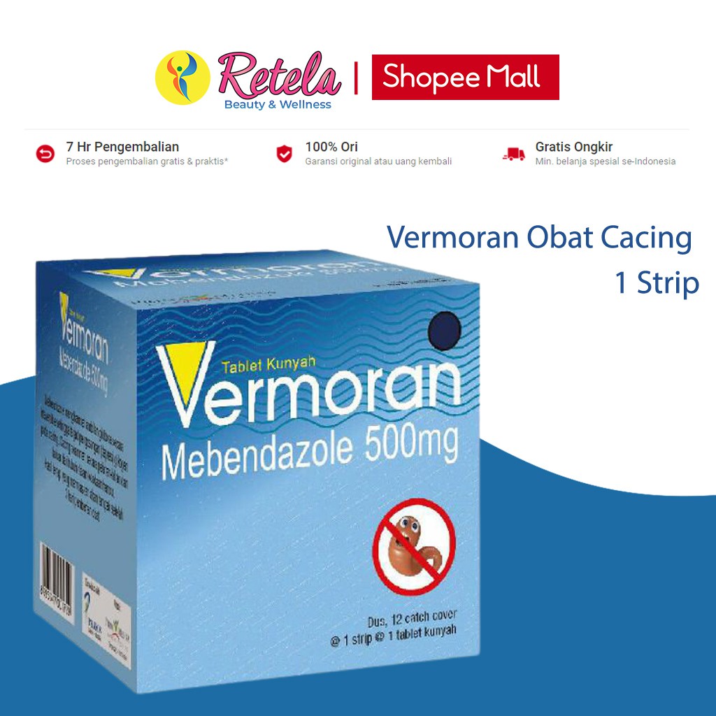 Jual Vermoran Obat Cacing 1 Tablet Kunyah / Cacing Keluar Sudah Mati ...