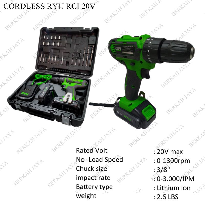 Jual Mesin Cordless Bor RYU RCI20 Volt Impact Drill Mesin Bor Charger Baterai RCI 20V | Shopee ...