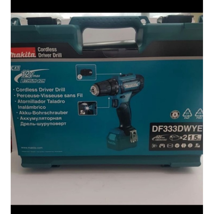 Jual Makita DF333DWYE mesin bor batere 12V DF 333 DWYE cordless drill ...