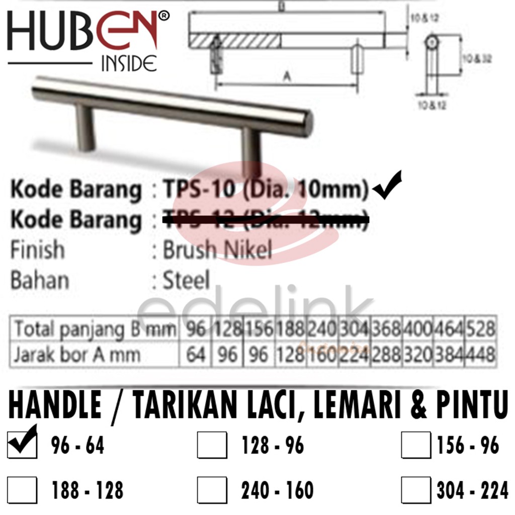 Jual Tarikan Laci Huben Handle laci Tarikan Pintu Lemari Huben TPS 10 ...