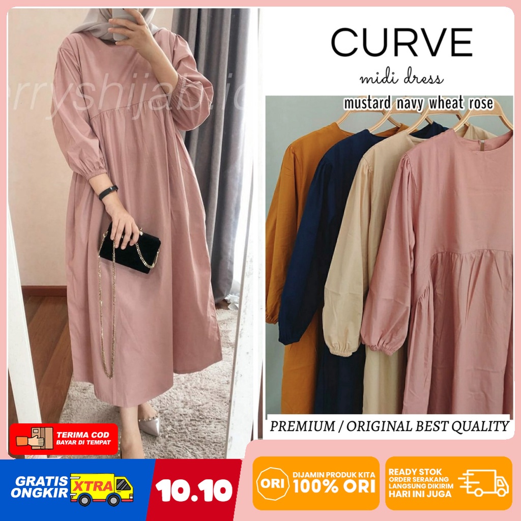 Jual Midi Dress Korea CURVE MIDI DRESS Bahan Premium Katun Poplin Ukuran LD 106 PB 120 cm by ...