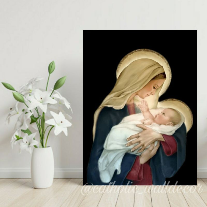 Jual Poster kayu/Hiasan dinding Bunda Maria dan Tuhan Yesus bayi ukuran ...