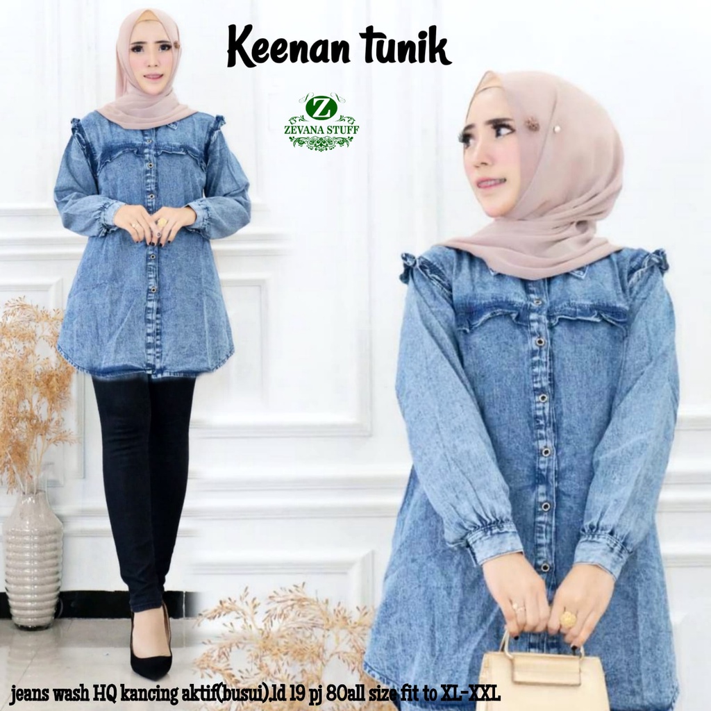 Jual Keenan Tunik Jeans Wash Kancing Aktif Aplikasi Rempel ld 104 pj 80 ...