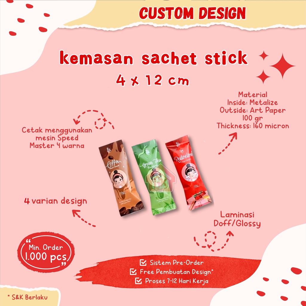 Jual CETAK Kemasan Stick Sachet printing custom design uk. 3x11cm ...