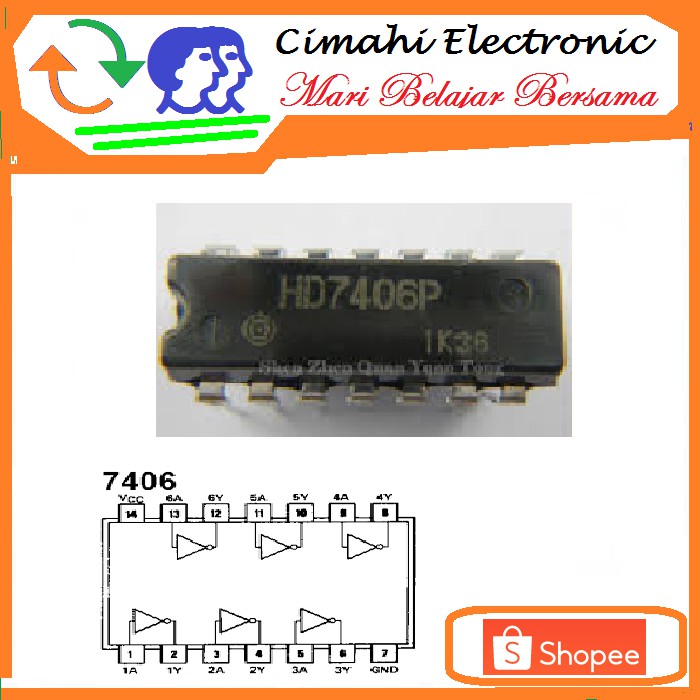 Jual IC 74LS06 atau 7406 HEX INVERTER with OPEN-COLLECTOR HIGH VOLTAGE ...