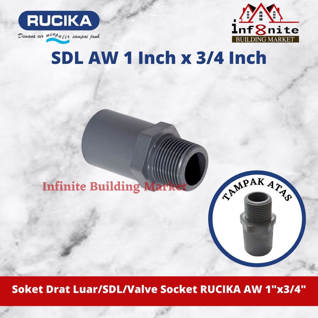 Jual Soket Drat Luar SDL 1" x 3/4" Rucika AW Valve Socket PVC Sokdrat ...