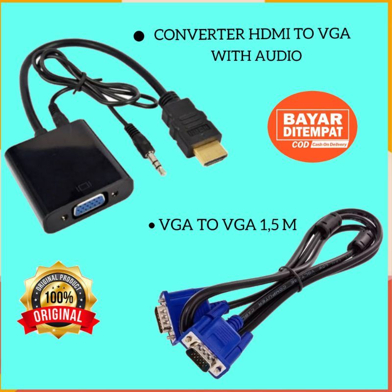 Jual KABEL HDMI TO VGA WITH AUDIO / KABEL VGA DIGITAL MALE ORIGINAL | Shopee Indonesia