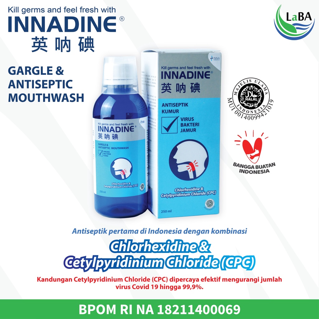 Jual INNADINE Gargle & Antiseptic Mouthwash // Obat Kumur Antiseptik 250 ml | Shopee Indonesia