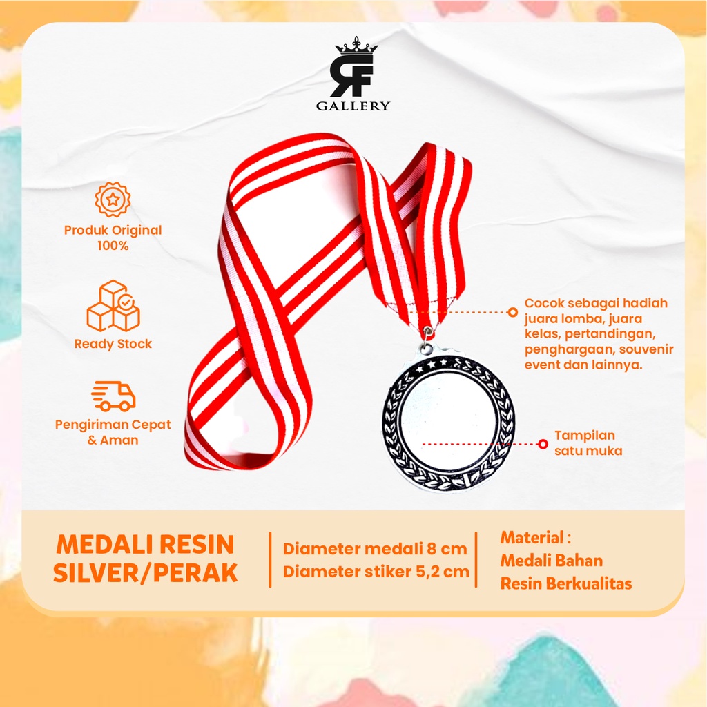 Jual Medali Warna Perak Plus Tali Merah Putih Medalion Mendali Silver ...