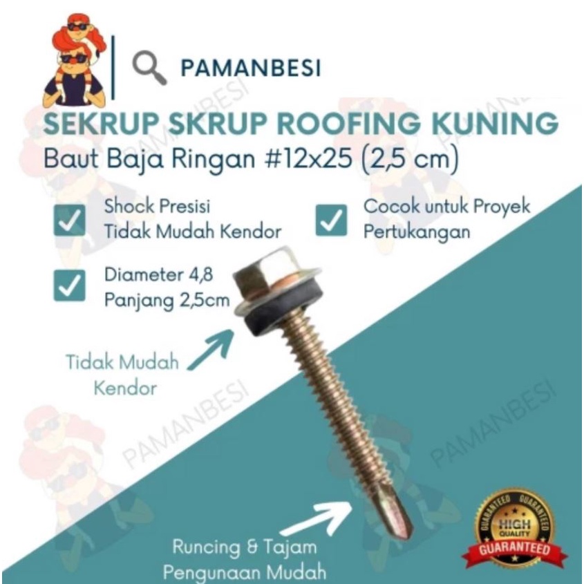 Jual SEKRUP ROOFING KUNING/BAUT BAJA RINGAN #12X25 (2,5CM) | Shopee ...