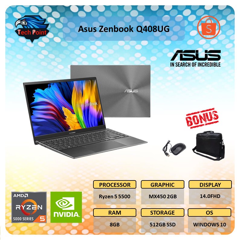 Jual Asus Zenbook Q408UG Ryzen 5 5500 8GB 512ssd Nvidia MX450 2GB 14 ...