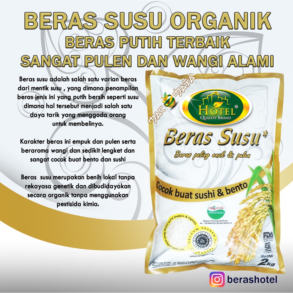 Jual Beras Susu HOTEL Organik 2kg - BERAS HOTEL Organik Susu - Beras ...