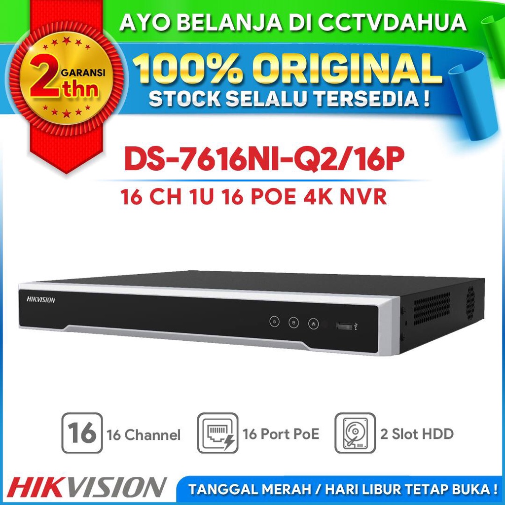 Jual HIKVISION DS-7616NI-Q2/16P NVR 16 CHANNEL 1U 4K 16 PORT POE 2 SLOT HDD | Shopee Indonesia