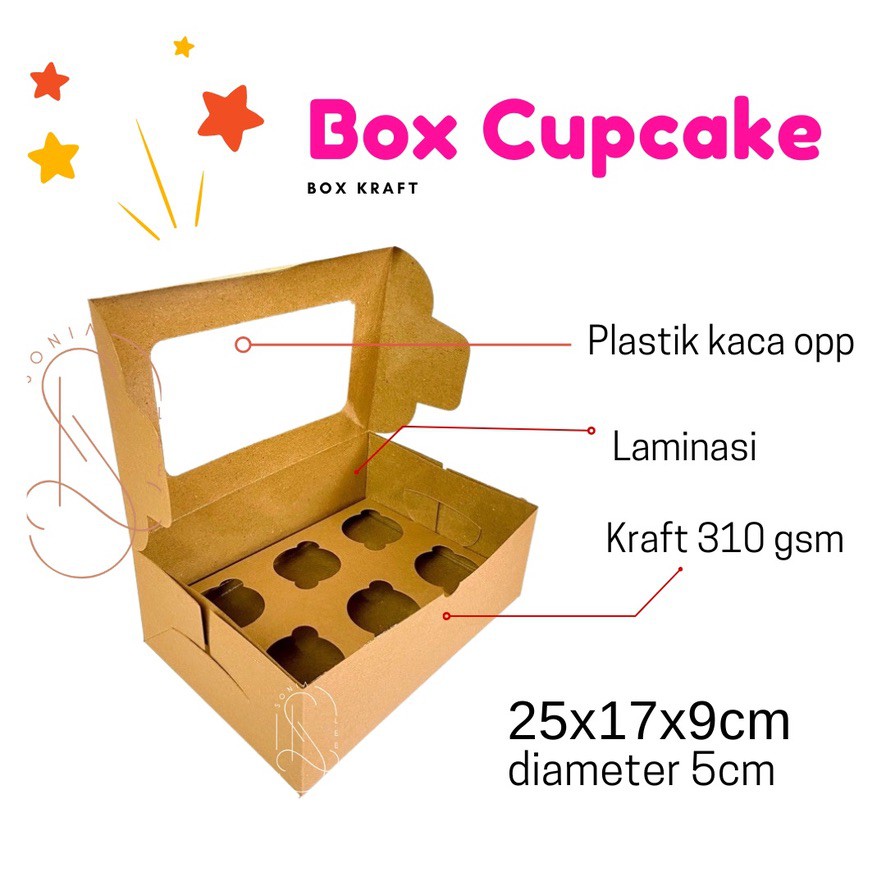 Jual Box Cupcake 6 slot Dos Muffin Dus Pudding isi 6 Kraft Coklat ...