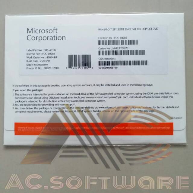 Jual WINDOWS 7 PRO SP1 32BIT OEM DVD PACK ORIGINAL | Shopee Indonesia