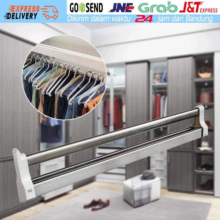 Jual Gantungan Baju Tarik + Rel / Rak Lemari Pakaian Wardrobe Gantung ...