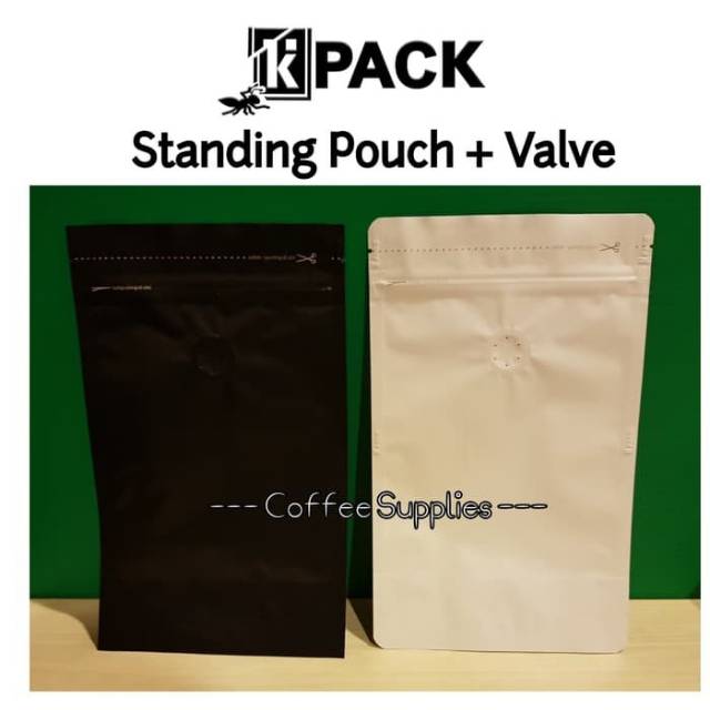 Jual STANDING POUCH S 500 VALVE ZIP kemasan kopi 250g 200g coffee bag packaging kantong aroma ...