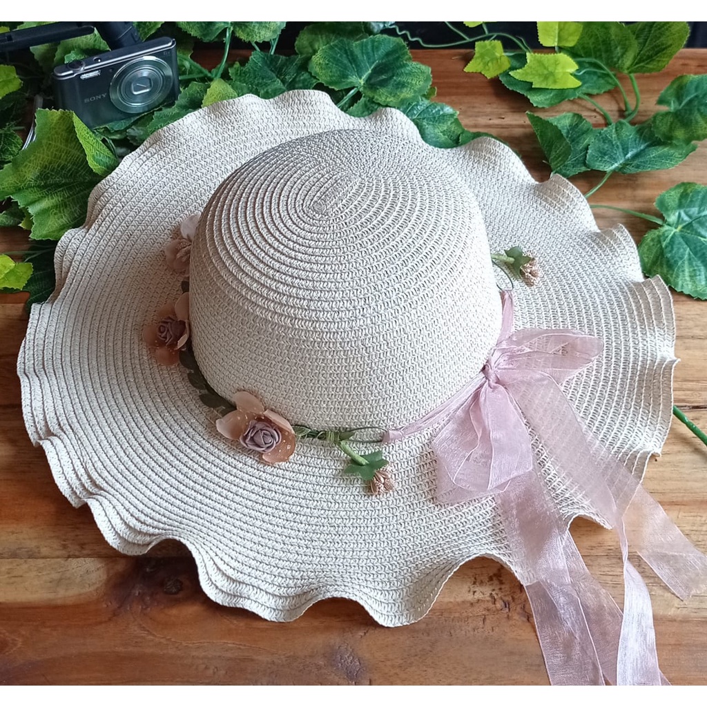 Jual Topi Pantai Lebar Wanita Gelombang Motif Bunga (TP07) | Shopee ...