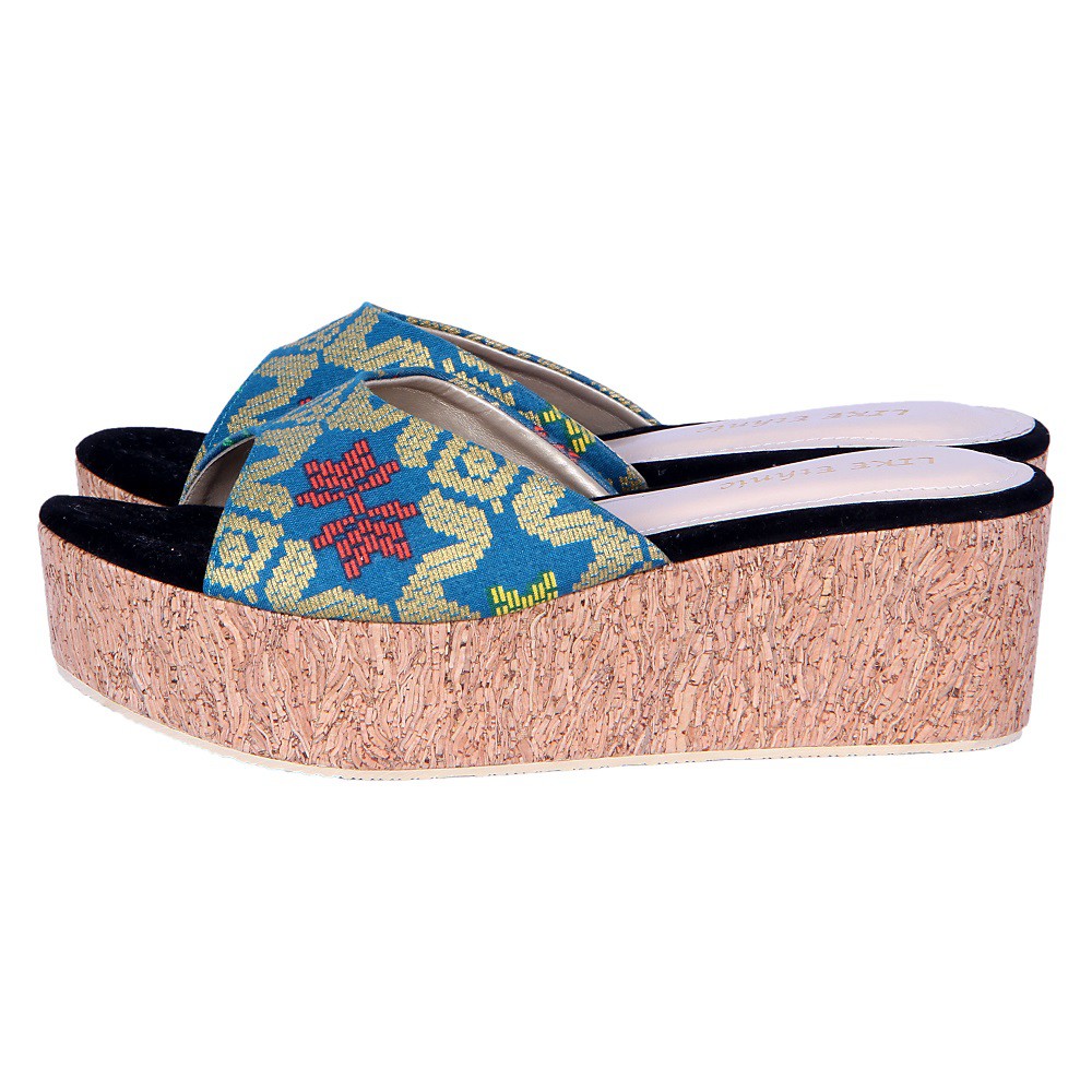 Jual LIKE Ethnic Sandal Etnik Songket "Likea Slippers Wedges Platform ...