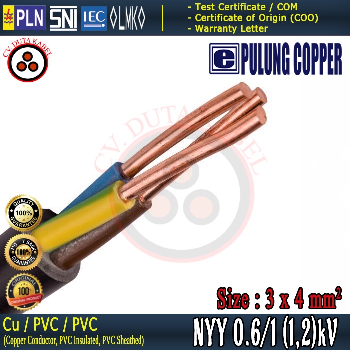 Jual Kabel NYY 3x4 mm2 PULUNG /3 x 4 mm2/3x4mm2/3x4 mm/3x4mm/3 x 4 mm ...
