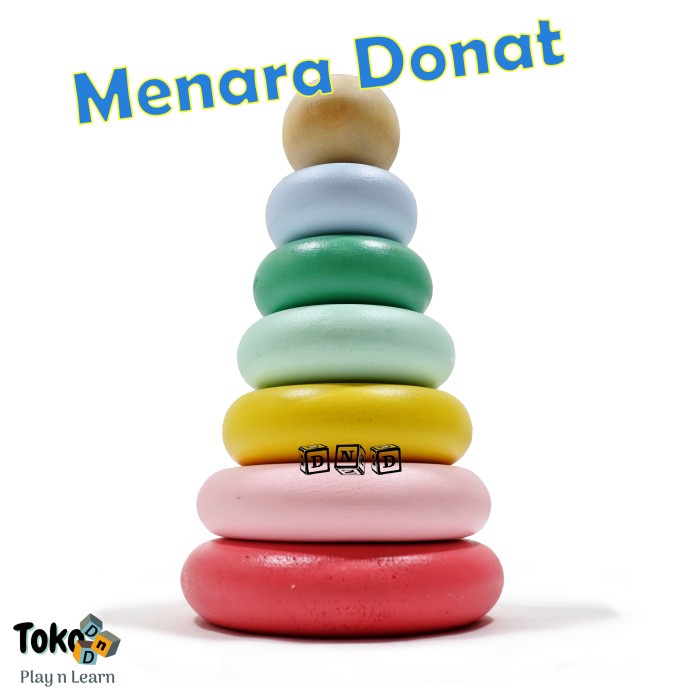 Jual Mainan Edukasi Anak Menara Donat Kayu Pelangi Donut Tower Stacking ...