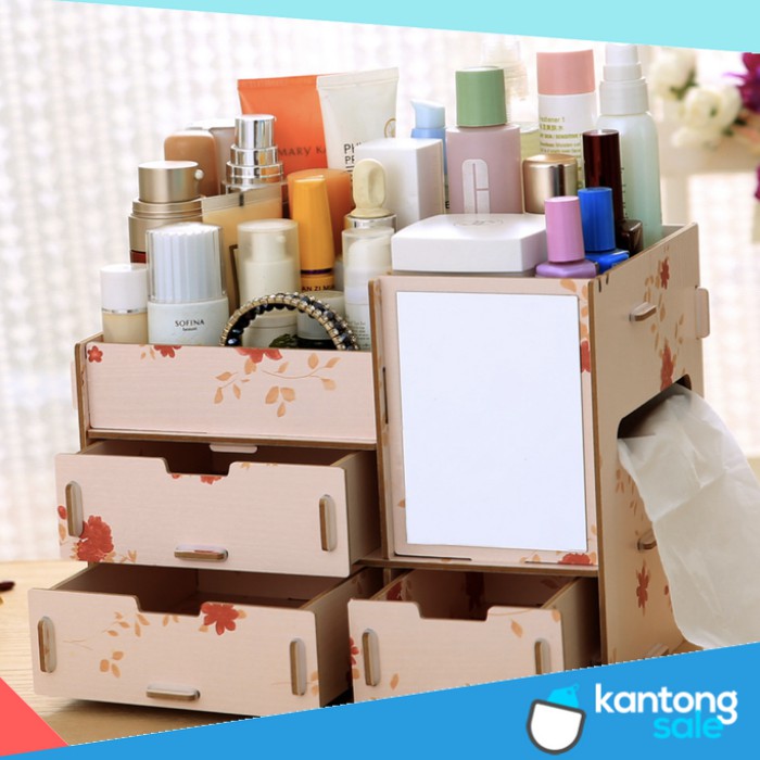 Perlengkapan Rias Alat Makeup Rak Kosmetik Bahan Kayu Cermin Tempat ...