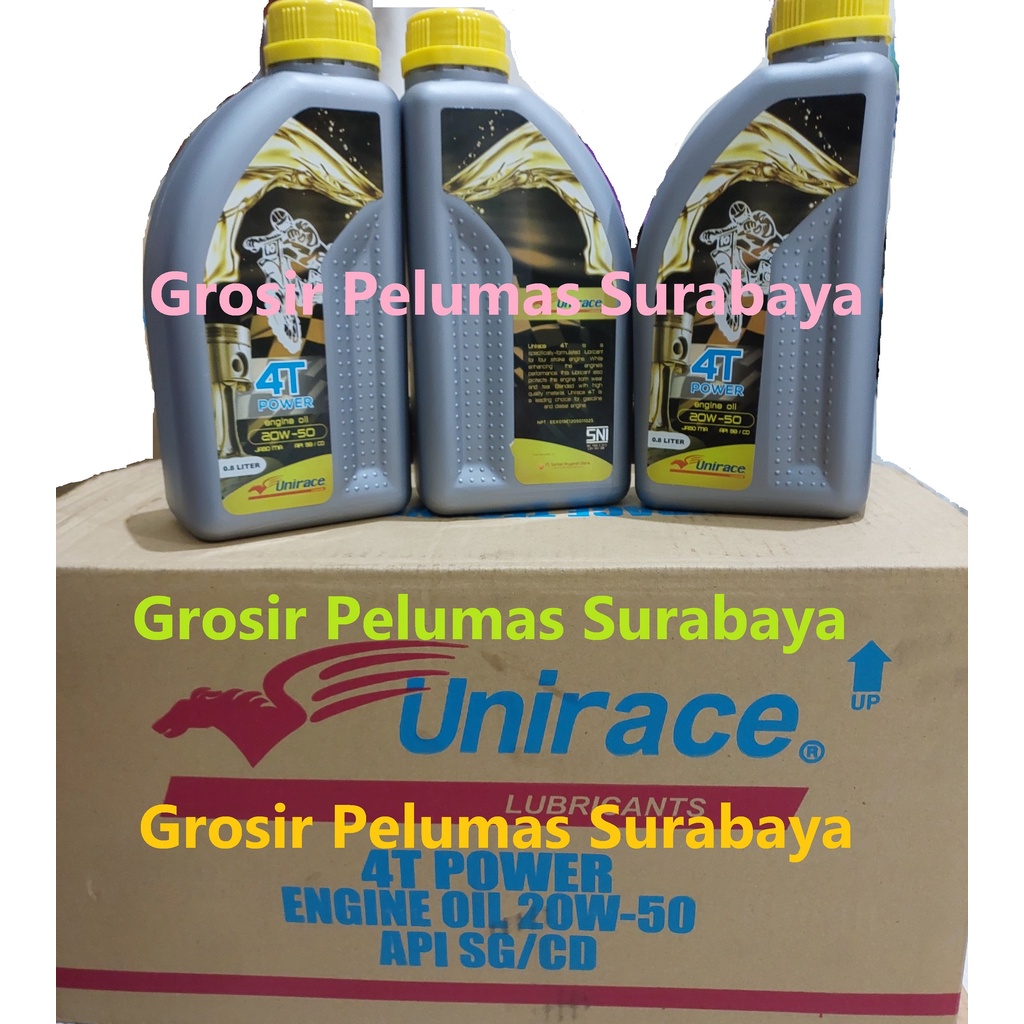 Jual Murah SNI Oli Mesin Motor UNIRACE 4T Power 20W50 20W/50 SG/CD 1Liter 1LTR 1 Liter LTR ...