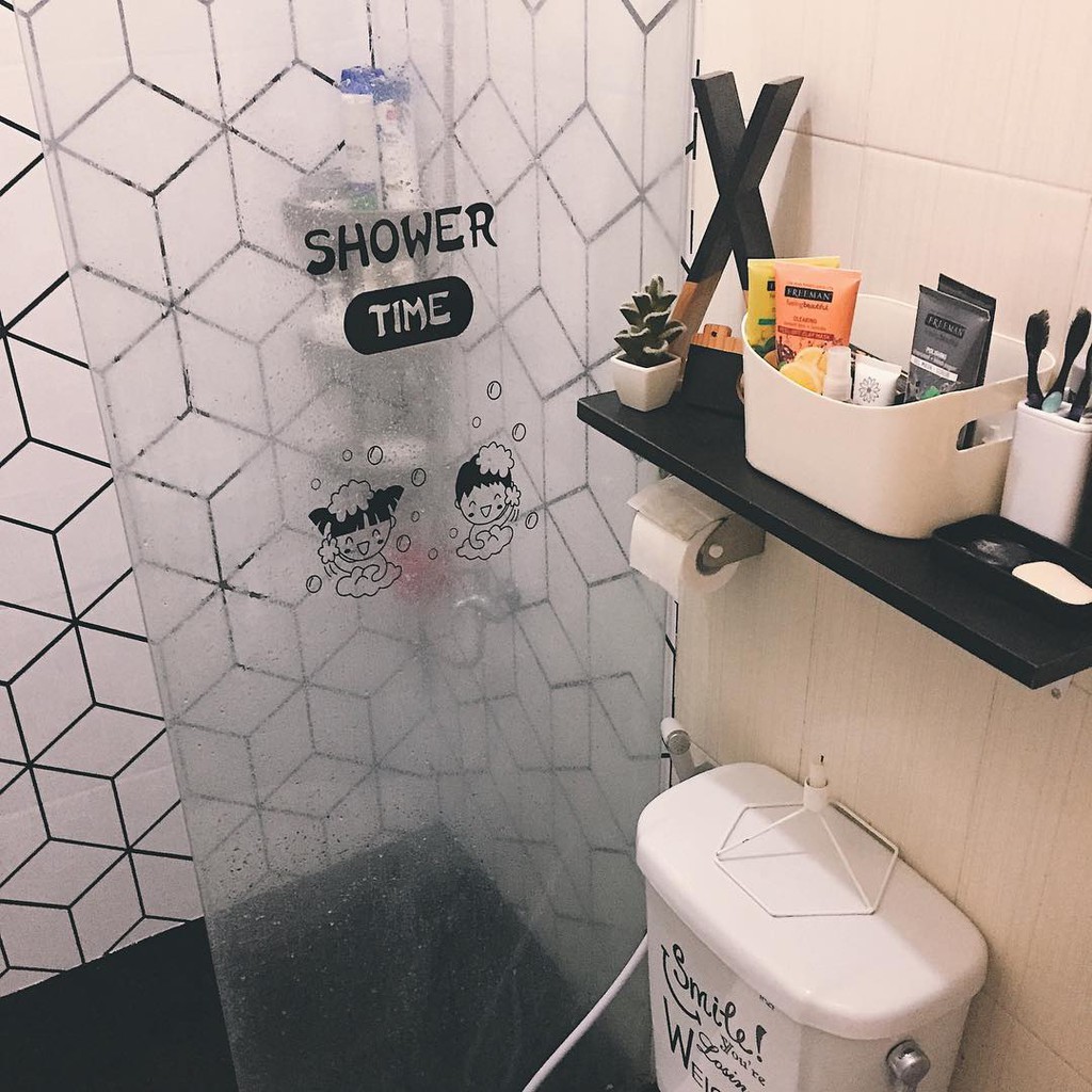 Jual Stiker Transparan Shower Time Kamar Mandi Kaca | Shopee Indonesia