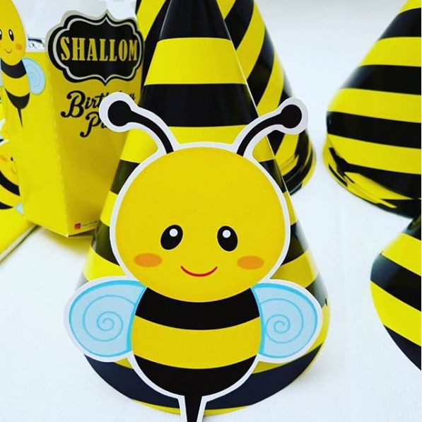 Jual topi ulang tahun bee pop up / topi ultah kerucut custom lebah pop ...