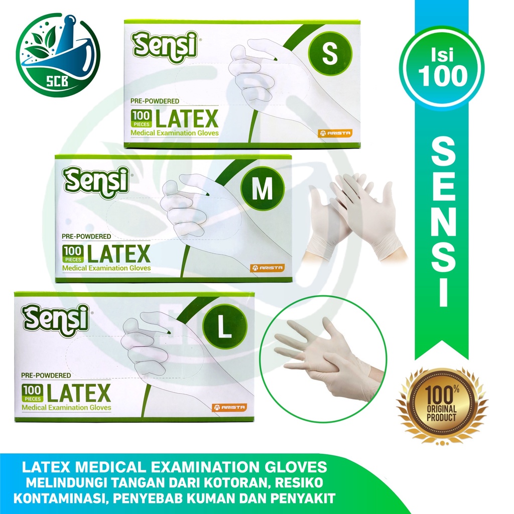 Jual SENSI Latex Disposable Gloves Pre - Powder 100 pcs | Shopee Indonesia