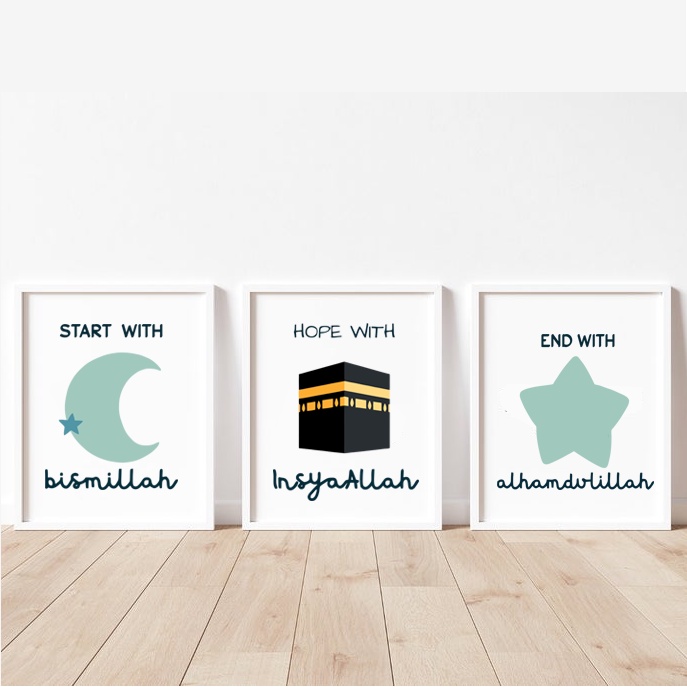 Jual Hiasan Dinding Poster Quote Kamar Anak Islami Start With Bismillah ...