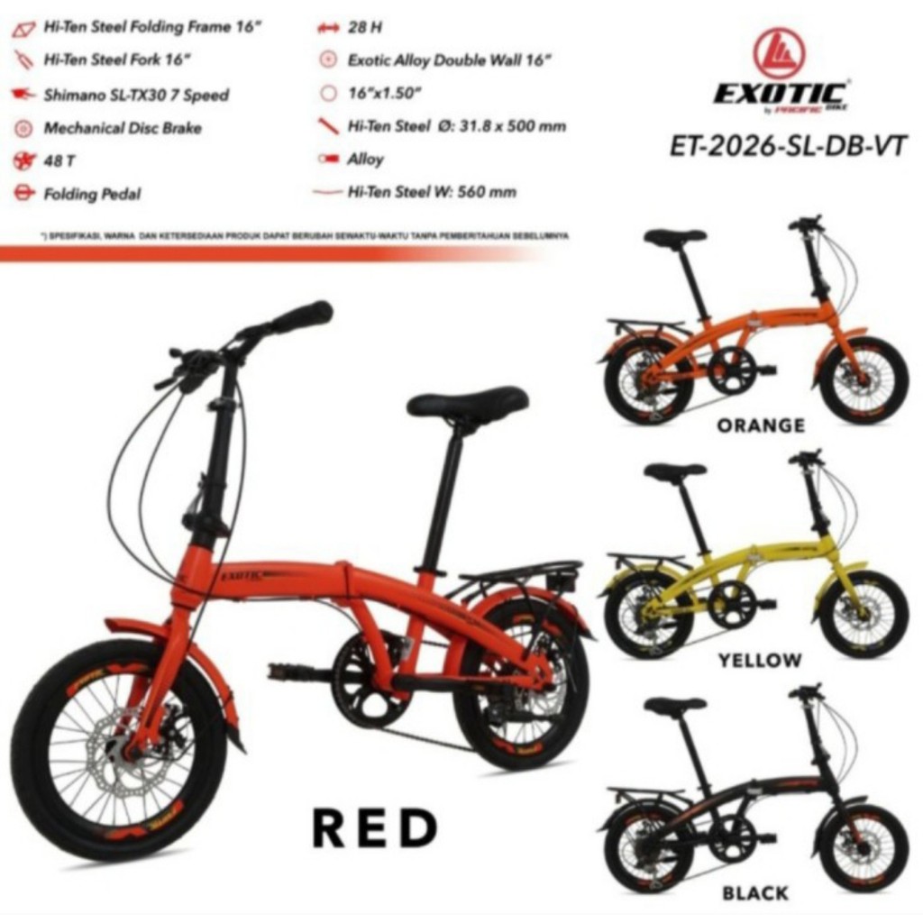Jual Sepeda lipat 16 inch Exotic ET-2026 SL DB VT 7 speed Indonesia ...