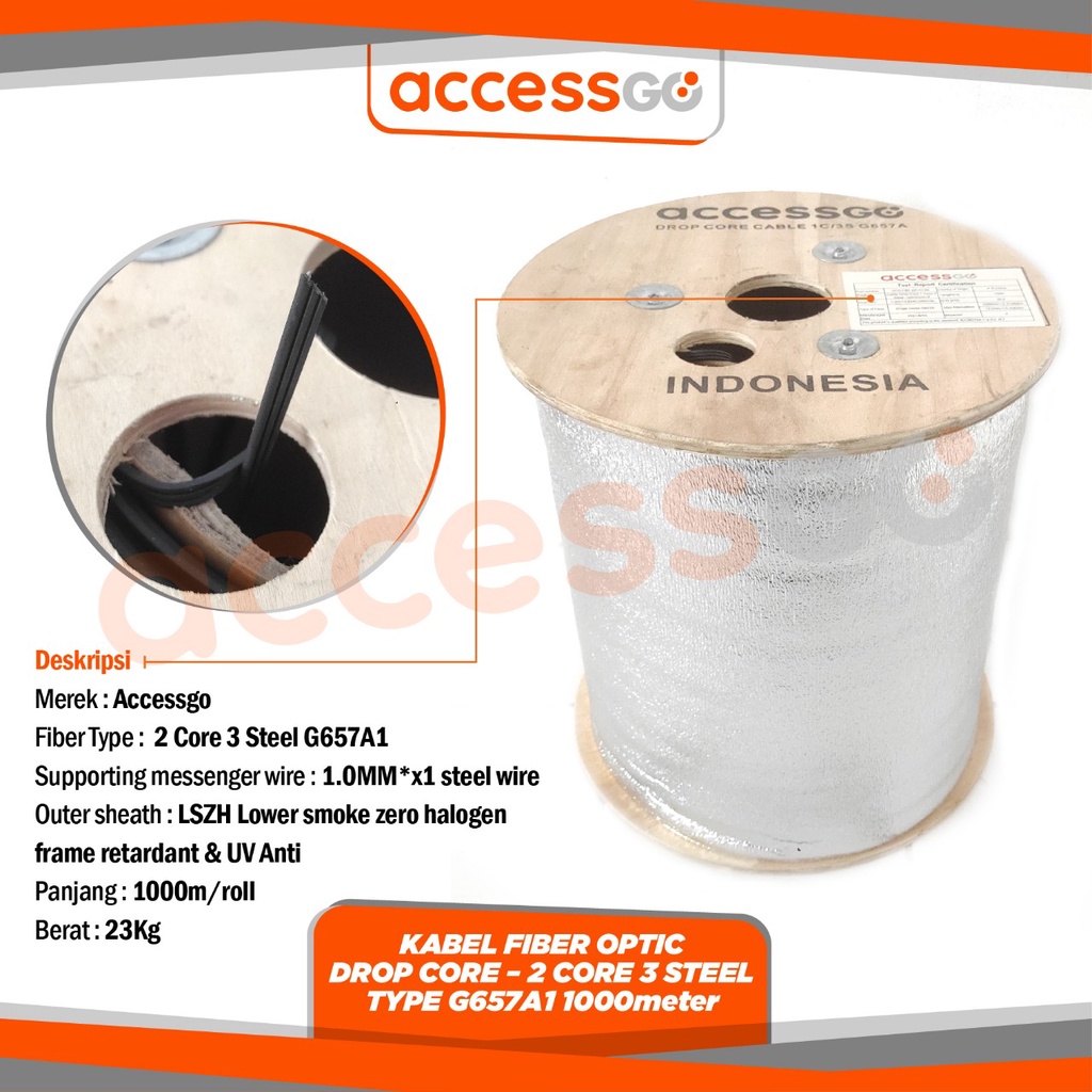 Jual ACCESSGO CABLE DROP CORE FIBER OPTIC 2 CORE 3 SELLING | Shopee ...
