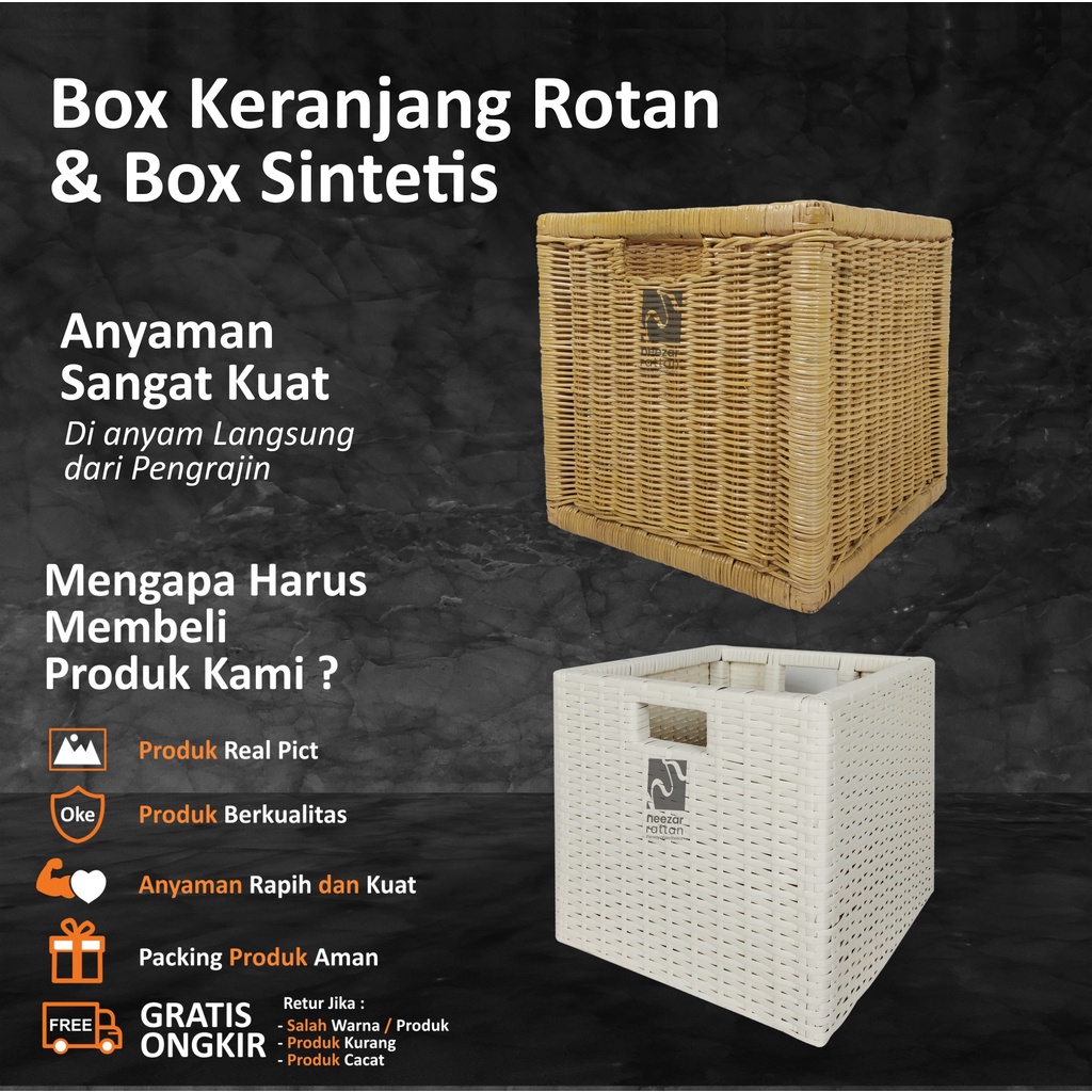 Jual Keranjang Kotak Box Rotan (20x20x20) | Shopee Indonesia