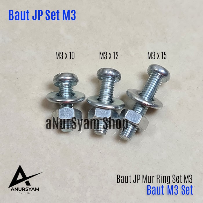Jual Baut JP M3 + Mur + Ring Set / Baut M3 Set / Baut JP M3 Set Indonesia|Shopee Indonesia