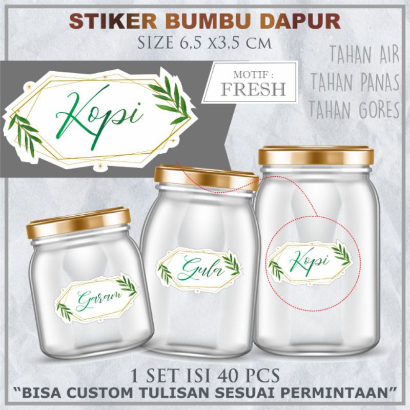 Jual stiker bumbu dapur, jar, botol, Tupperware isi 40pcs bisa custom ...