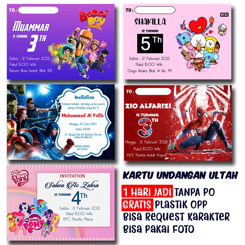 Jual Ryani Kartu Undangan Ultah Ulang Tahun Anak Custom GRATIS Plastik Indonesia|Shopee Indonesia