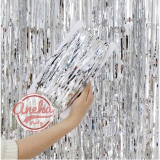 Jual tirai foil silver / backdrop silver / foil fringe curtain ...