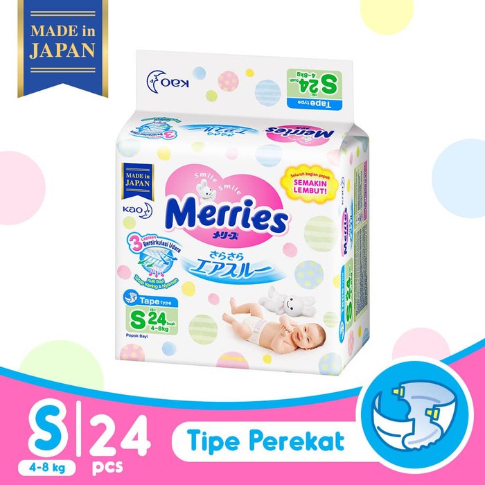 Jual Merries Baby Diapers Tape S 24 / Popok Bayi Indonesia|Shopee Indonesia