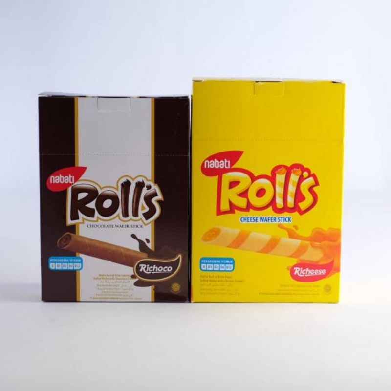Jual Richeese Nabati Rolls Wafer Stik Coklat & Keju 8gr x 20pcs 1 Box ...