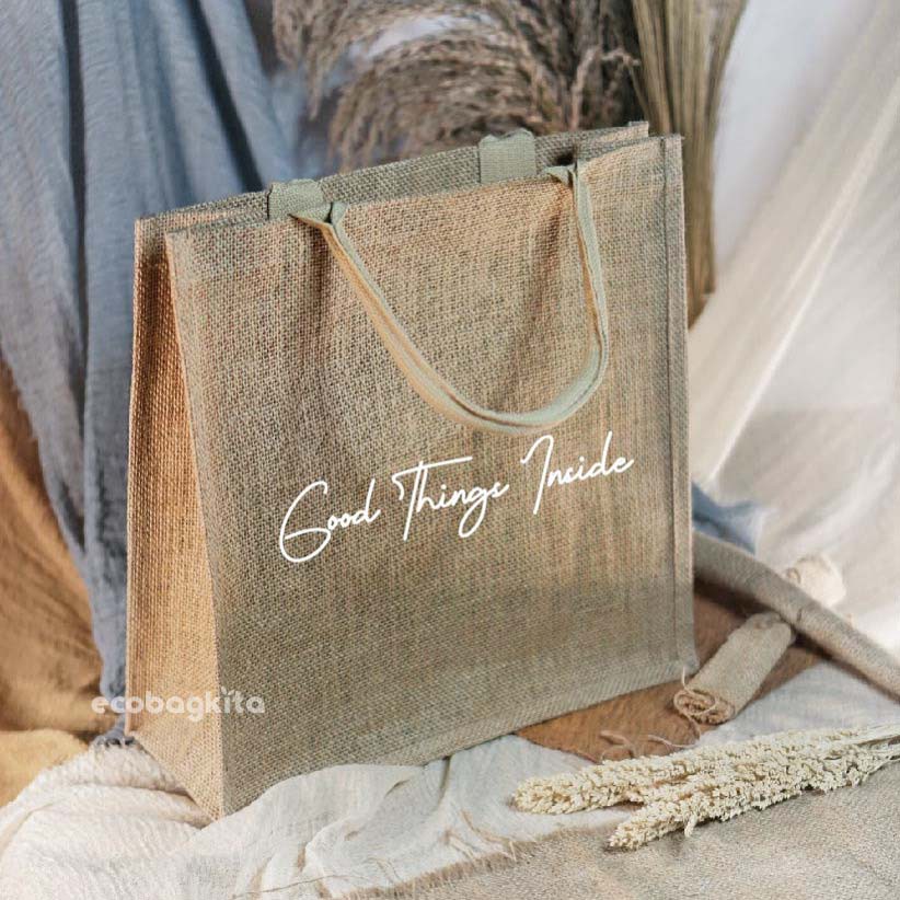 Jual Tote Bag Jute Bag Tas Goni SQUARE CUSTOM NAMA atau Tulisan ...