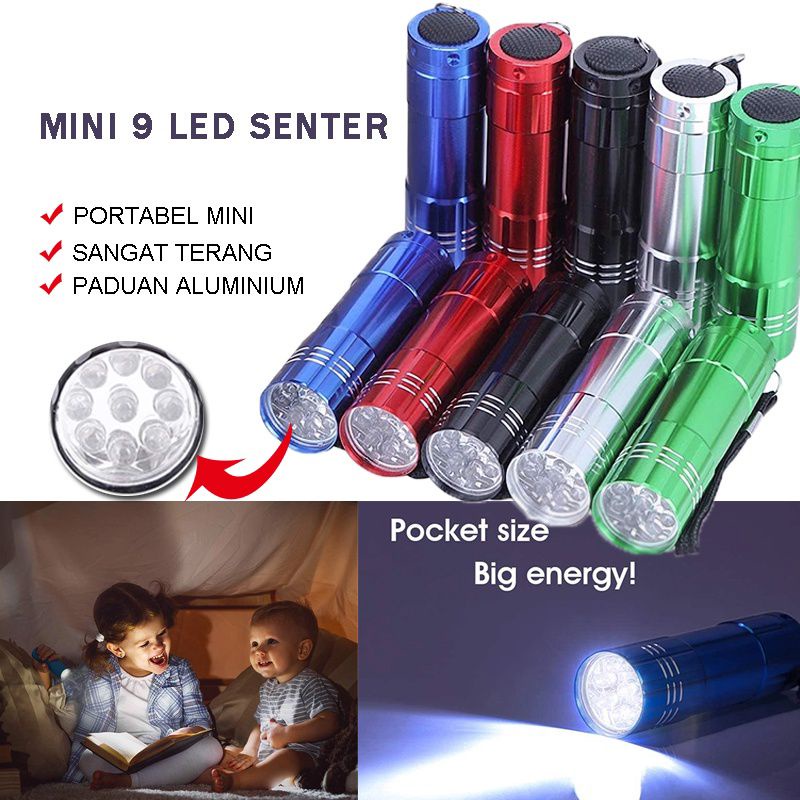 Jual Senter Mini 9 LED Cahaya Terang | Shopee Indonesia