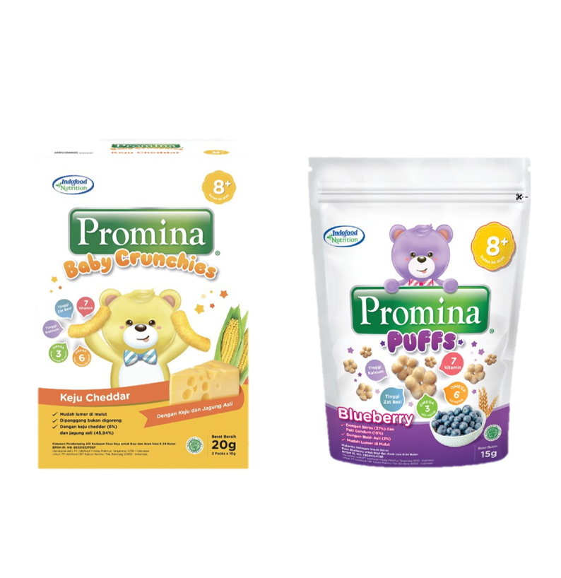 Jual Promina Baby Crunchies Keju Cheddar 20 g + Promina Puffs Blueberry ...