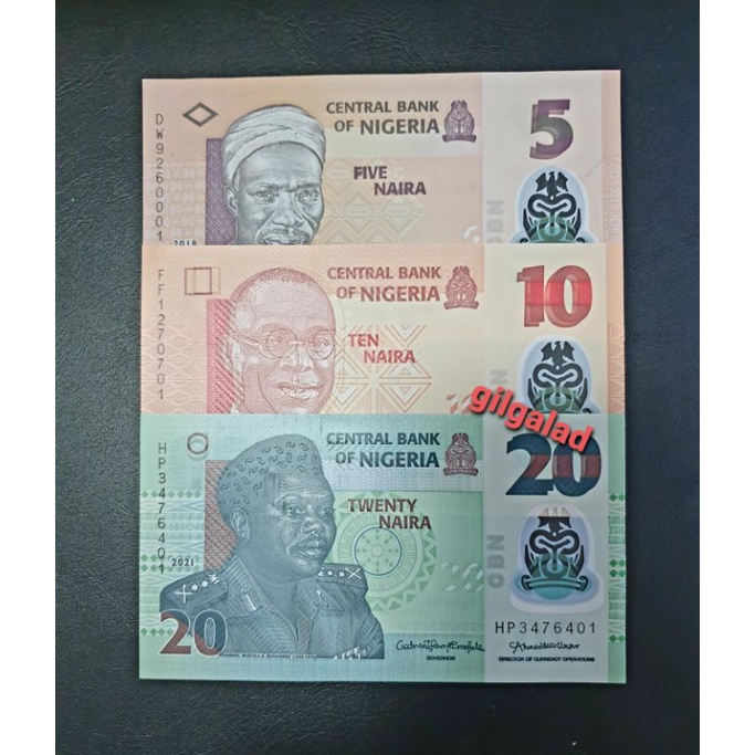 Jual NIGERIA SET 3 LEMBAR 5, 10, 20 NAIRA POLYMER UANG ASING | Shopee ...