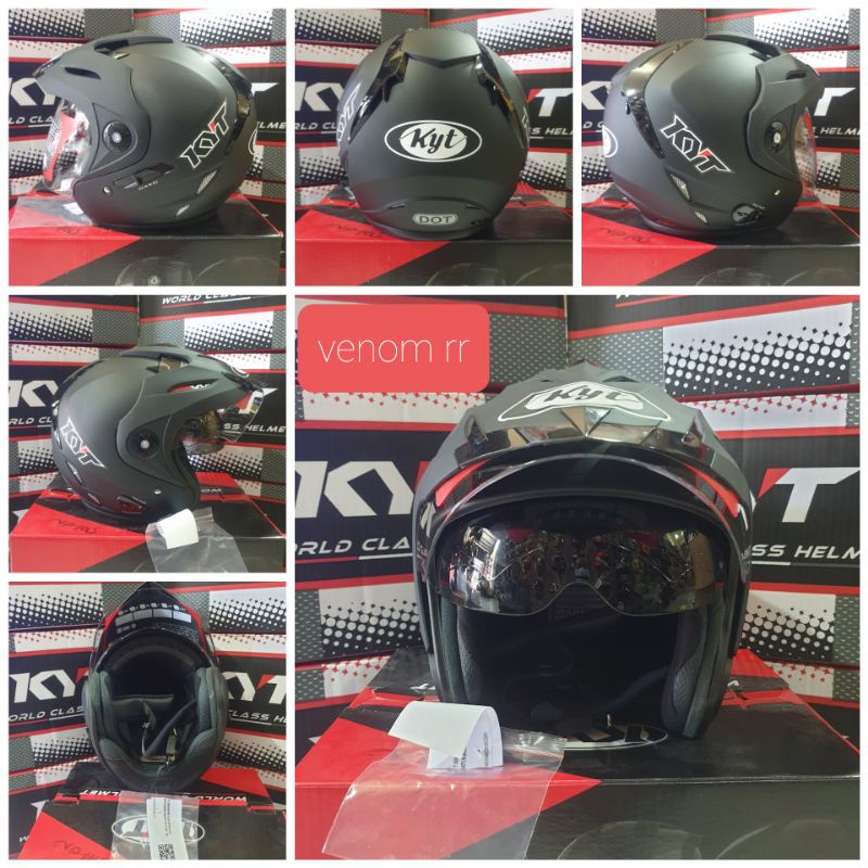Jual HELM KYT VENOM RR BLACK DOFF DOUBLE VISOR HALF FACE ( 2KG ...